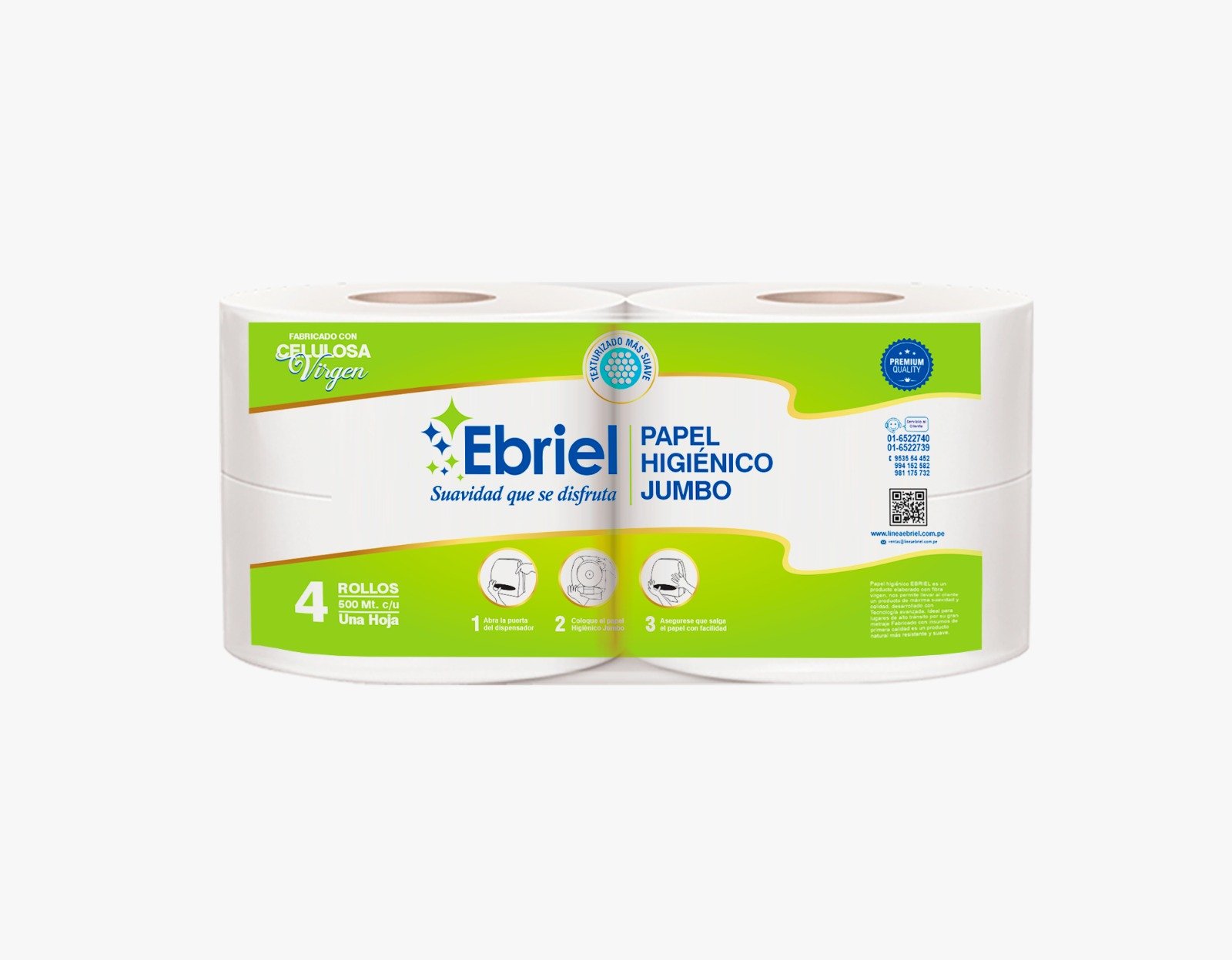 Papel higiénico jumbo 400 mt 100% celulosa x 4 rollos - Ebriel Línea ...